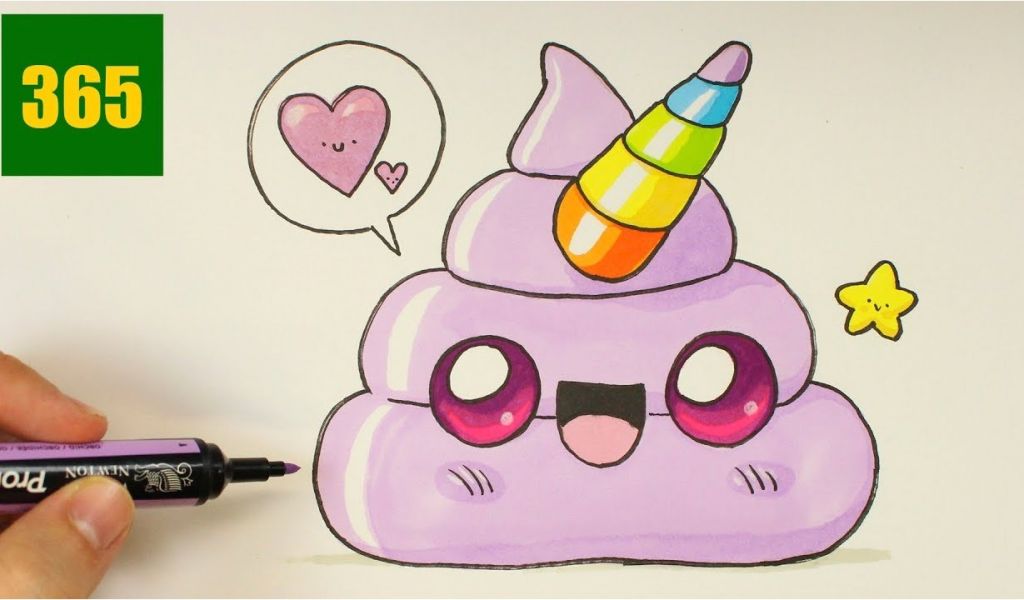 Coloriage Caca Kawaii Ment Dessiner Un Emoji Crotte Licorne Kawaii ...